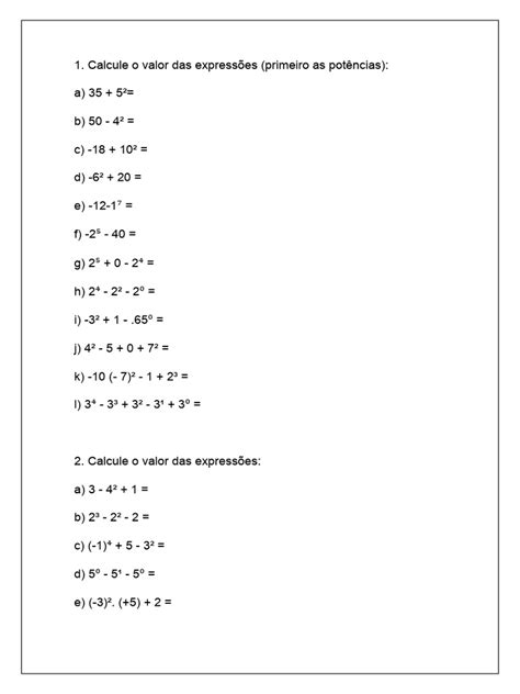 Atividade De Potência E Raiz Em Z Pdf
