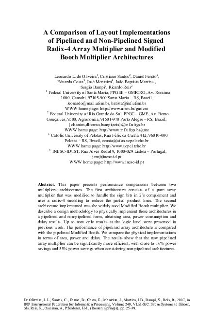 Pdf A Comparison Of Layout Implementations Of Pipelined And Non