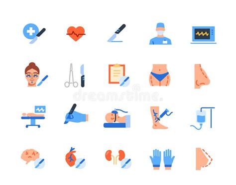Surgery Related Icons Set Colorful Signs With Surgeon Scalpel Medical Instruments Plastic