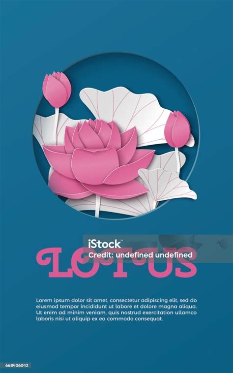 파란색 배경 분홍색 연꽃 장식과 라운드 프레임 및 꽃 배경 잘라 동양 패턴 수직 배너 3차원 형태에 대한 스톡 벡터 아트 및 기타 이미지 3차원 형태 계절 공휴일