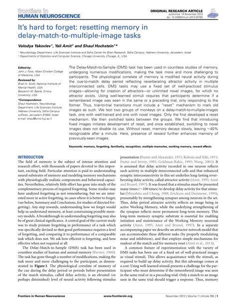 Pdf Its Hard To Forget Resetting Memory In Delay Match To Multiple