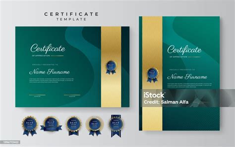 감사 템플릿 금색과 검은 색 녹색 색상의 인증서 골드 배지로 현대 인증서를 청소하십시오 고급 스러움과 현대적인 라인 패턴의 인증서 테두리 템플릿 디플로마 벡터 템플릿