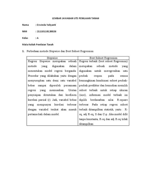 perbedaan metode stepwise dan best subset regression pdf