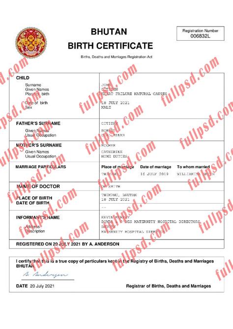 Download Bhutan Birth Certificate Pdf And Word Template Fullpsd
