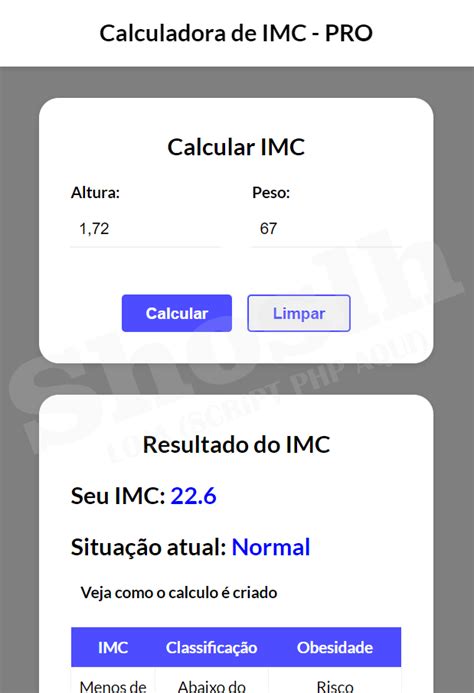 Calculadora De Imc Pro Feito Em Html Css And Javascript Script Php Aqui Brasil Oficial