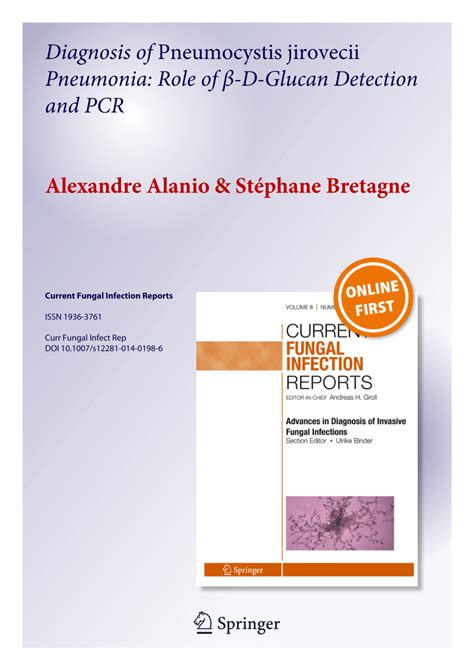 Pdf Diagnosis Of Pneumocystis Jirovecii Pneumonia Role Of β D Glucan Detection And Pcr