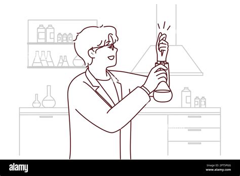 Male Scientist Make Experiments With Tube In Laboratory Man Researcher In White Uniform