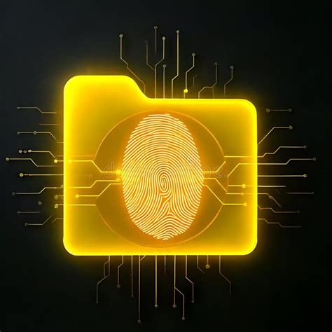 A Glowing Yellow Folder Icon With A Fingerprint Symbol Representing