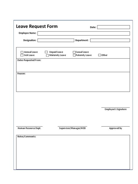 Leave Request Form Template Pdf