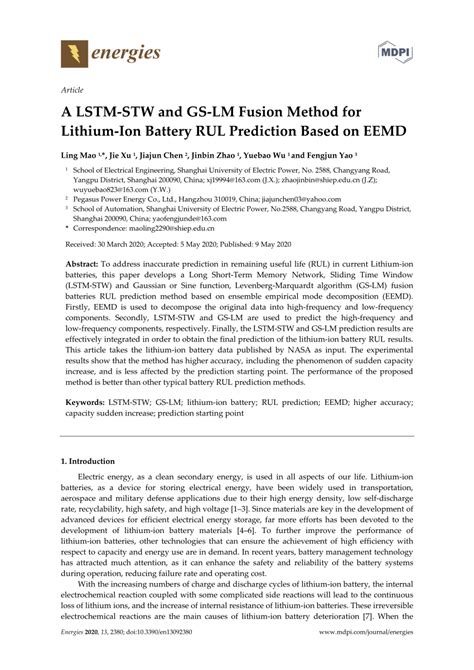 Pdf A Lstm Stw And Gs Lm Fusion Method For Lithium Ion Battery Rul Prediction Based On Eemd