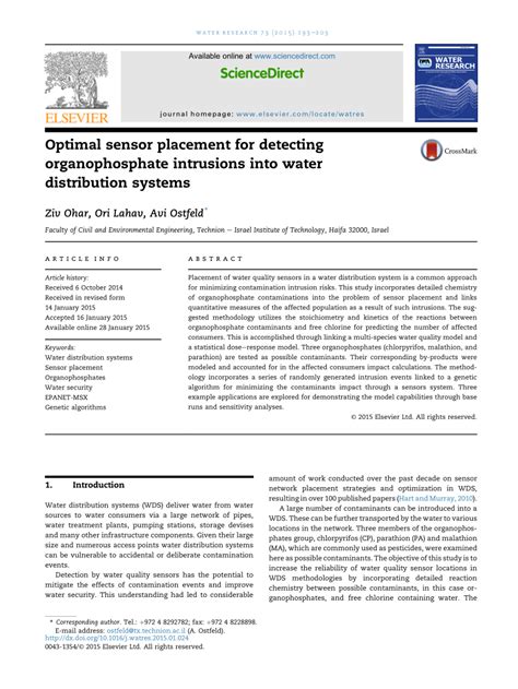Pdf Optimal Sensor Placement In Water Distribution Systems For