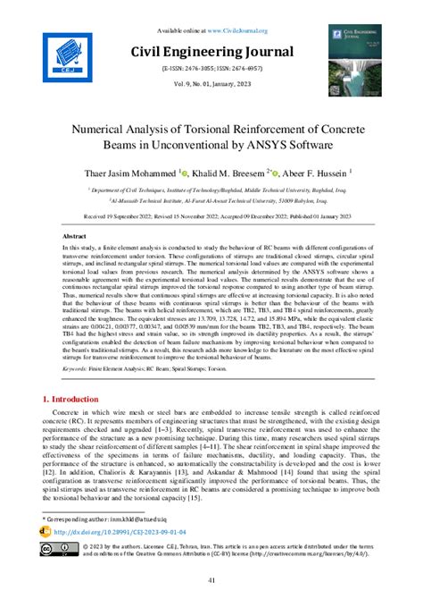 Pdf Numerical Analysis Of Torsional Reinforcement Of Concrete Beams In Unconventional By Ansys