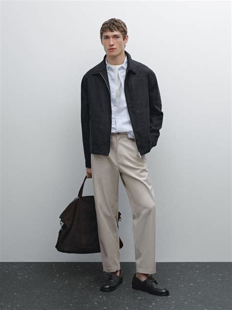 جاكيت كتان 100 بسحاب · كحلي · Coats And Jackets Massimo Dutti