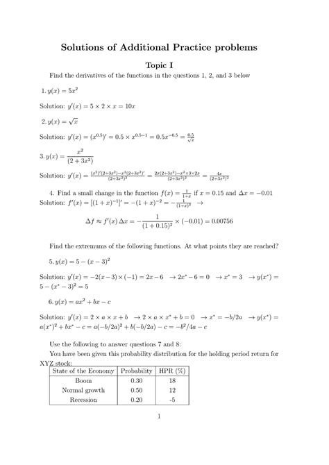 Solutions To Additional Practice Problems Topics To Solutions Of Additional Practice