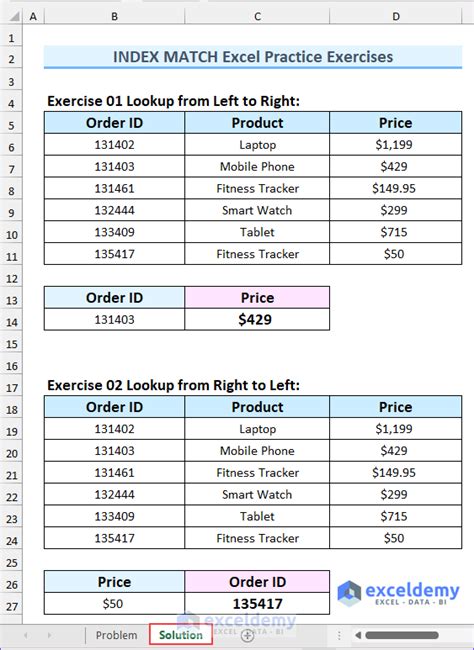 Excel Practice And Exercises With Index Match Formula