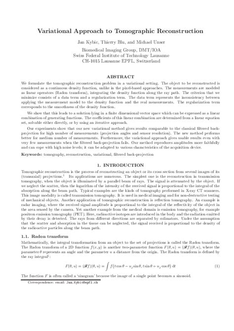 Pdf Variational Approach To Tomographic Reconstruction
