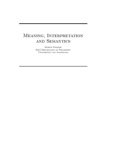 Pdf Meaning Interpretation And Semantics