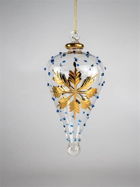 Gold Snowflake Glass Christmas Ornament Handmade Mouth Blown Glass Hand
