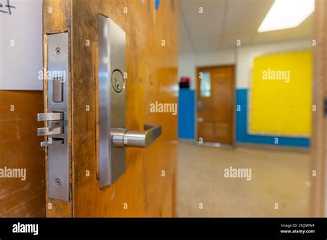 Open Classroom Door With New Door Hardware With Security Locks For A