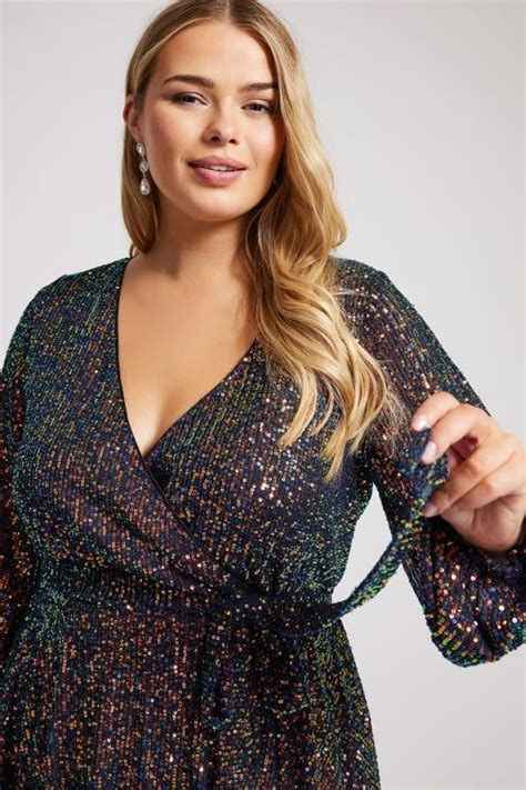 Yours London Plus Size Blue Sequin Embellished Wrap Top Yours Clothing