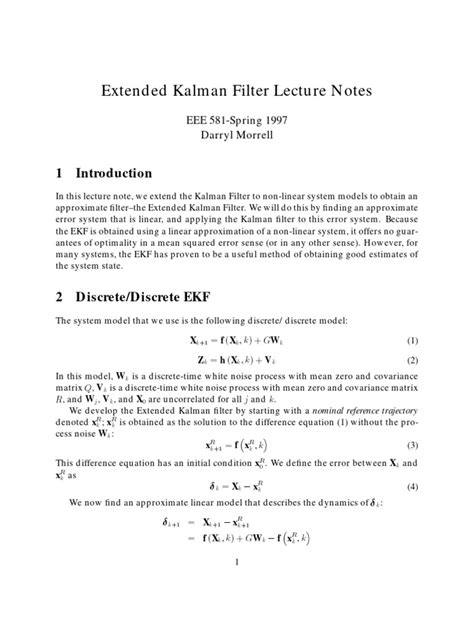 Ekf Lecture Notes Pdf Kalman Filter Applied Mathematics