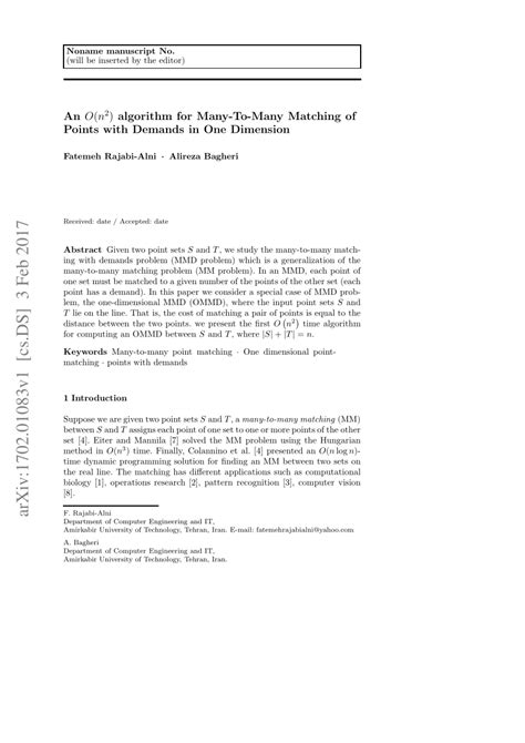 pdf an o n 2 algorithm for many to many matching of points with demands in one dimension