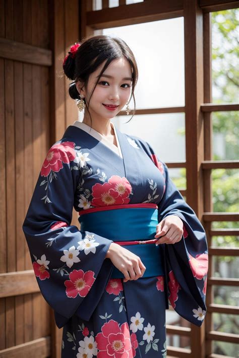 Ai로 생성한 푸른색 계열 기모노 입은 여자 사진 생성하기 着物 美人 浴衣美人 コスプレ 衣装