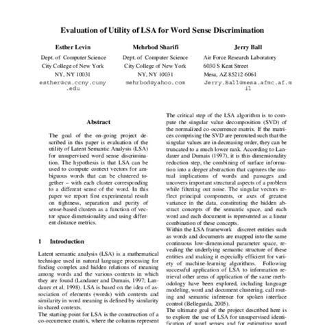 Evaluation Of Utility Of Lsa For Word Sense Discrimination Acl Anthology