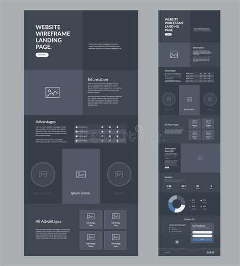 Landing Page Wireframe Design For Business One Page Website Layout Template Modern Responsive