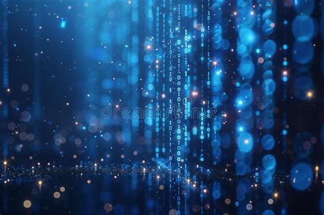 Abstract Blue Background With Glowing Vertical Lines And Binary Code