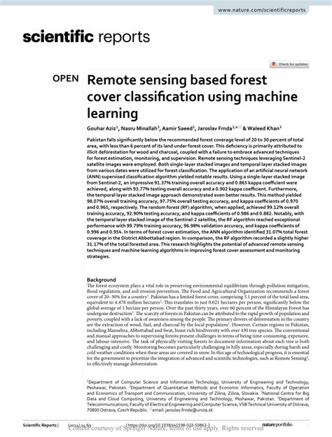PDF Remote Sensing Based Forest Cover Classification Using Machine Learning