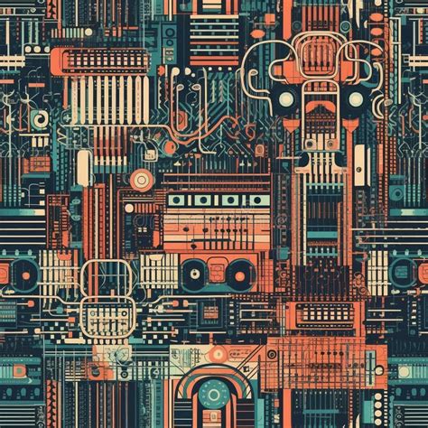 Abstract Seamless Background Tile With A Technology Theme Generative Ai Stock Illustration
