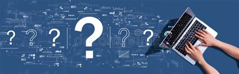 Question Marks With Woman Using A Laptop Stock Illustration Illustration Of Question Desk