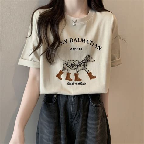 포스티 빅사이즈 낙낙 렝고 달마시안 프린팅 반팔 티셔츠