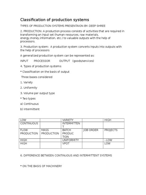 Classification Of Production Systems Operations Management Scheduling Production Processes