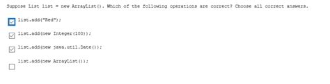 Solved Suppose List List New Arraylist Which Of The