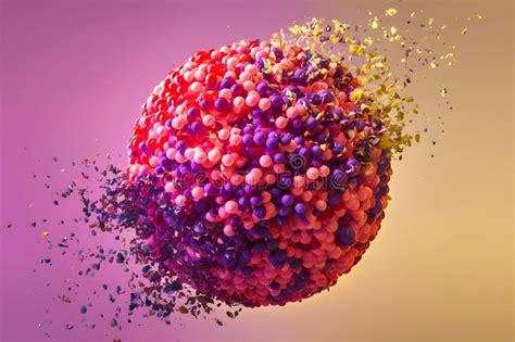3d Sphere Of Colorful Particles Some Disintegrating Dynamic Visual