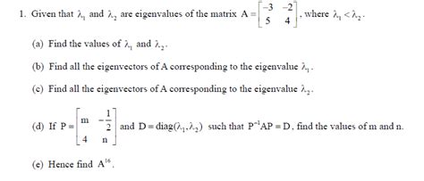 Solved Given That A And Are Eigenvalues Of The Matrix Chegg