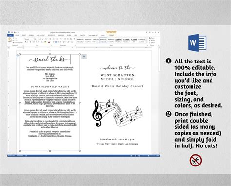 Choir Or Band Concert Program Template Printable Pamphlet Editable Word Download Folded