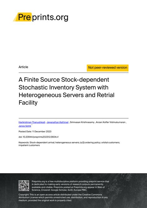 Pdf A Finite Source Stock Dependent Stochastic Inventory System With