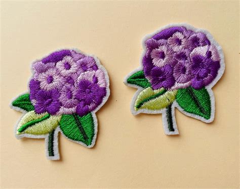 Purple Hydrangea Embroidered Appliqué Patches Iron On Sew On 2pc Etsy