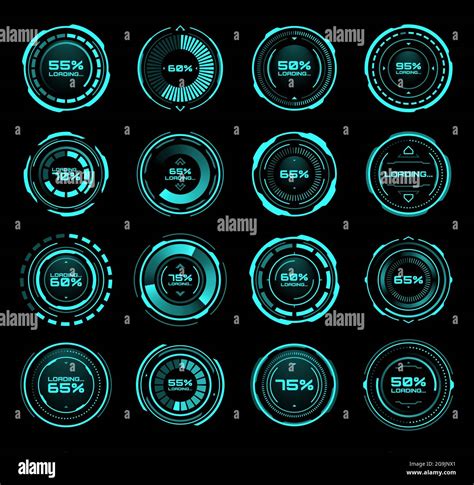 Hud Futuristic Loading Bars Of Process And Status Interface Vector Icons Digital Technology