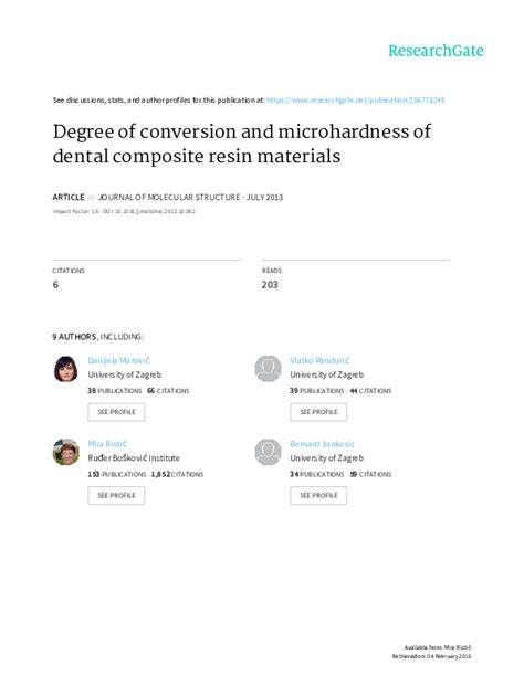 Pdf Degree Of Conversion And Microhardness Of Dental Composite Resin Materials