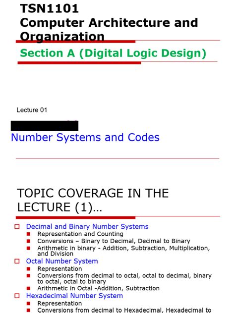 Lec A 01 Number Systems And Codes Pdf Subtraction Binary Coded Decimal