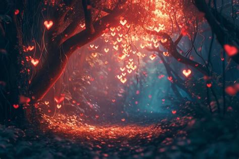 Premium Photo A Vibrant Forest Teeming With Numerous Trees Shaped Like Hearts Creating A