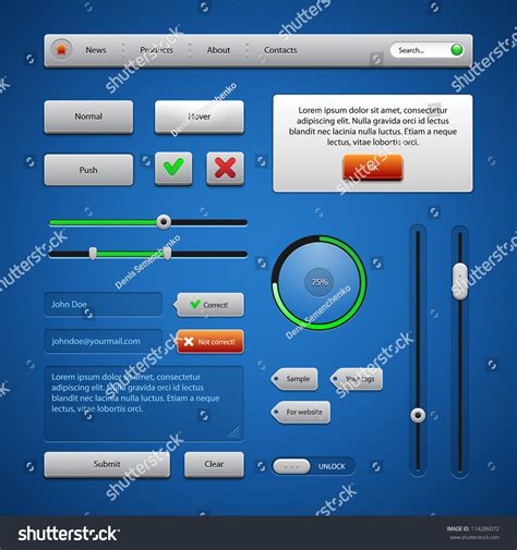 Colored Ui Controls Web Elements Blue Stock Vector Royalty Free 114286072