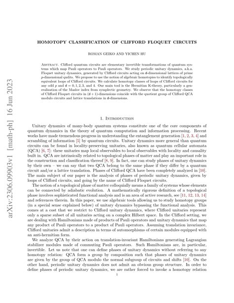Pdf Homotopy Classification Of Clifford Floquet Circuits