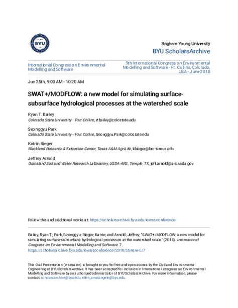 Pdf Swatmodflow A New Model For Simulating Surface Subsurface Hydrological Processes At The