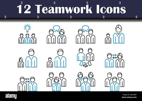 Teamwork Icon Set Editable Bold Outline With Color Fill Design Vector Illustration Stock