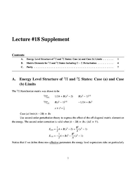 Lec18s Lecture Notes For Molecular Spectra And Molecular Structure With Equations And